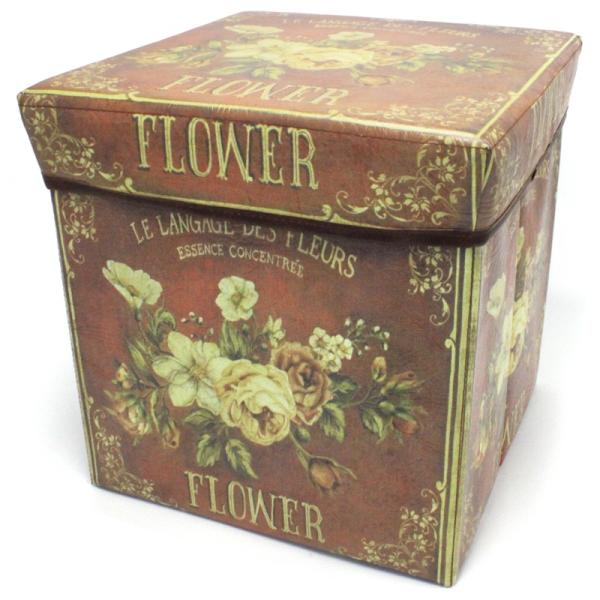 サイズ：約 高さ32.0 × 縦横32.0 cm　収納時の高さ約 7 cm※定形外郵便物不可デザイン：スツールボックス アンティーク フラワー アンティークな雰囲気のお洒落なスツールボックスです。箱の表面にはフランス語で「Le Langag...