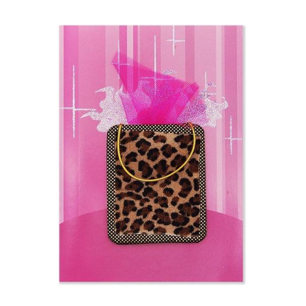 サイズ：約横幅18.5×縦幅13.4cm（封筒のサイズ）※定形外郵便物OKブランド：ポータルデザイン：誕生日 お祝い バッグ ヒョウ柄 ピンクポータルの二つ折りグリーティングカードです。ヒョウ柄のバッグの中には素敵なプレゼントが。ピンクを基...