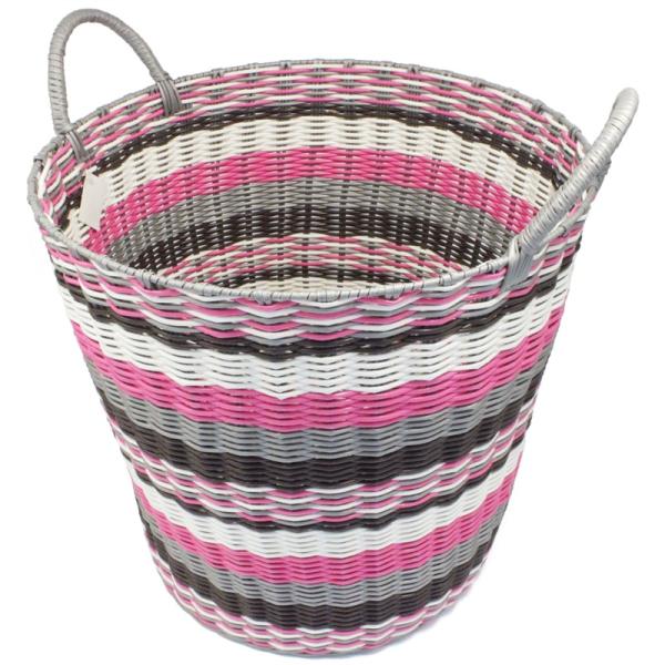 サイズ：約 直径40 高さ38cm素　材：ポリプロビレン※定形外郵便物NGデザイン：洗濯籠 ホワイト ブラック ピンク 白や黒、ピンクといった色のポリプロビレンを素材として編まれた大きなランドリーバスケットです。