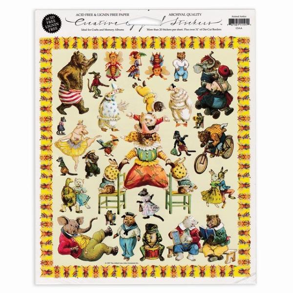 サイズ：約横幅20.5×縦幅25.5cm（シートの大きさ）素　材：紙製※定形外郵便物ＯＫブランド：Punch Studioデザイン：動物 アニマル 熊 象 猫 犬 亀 蛙レトロなイラストがプリントされた数十年前のヴィンテージシールです。オシ...