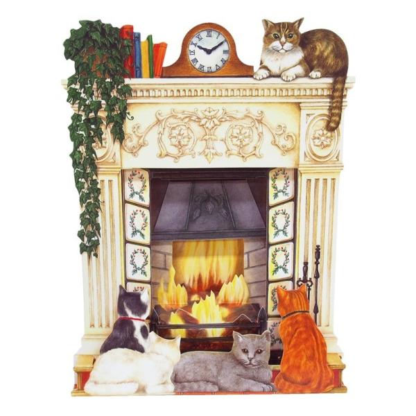 サイズ：約縦幅20.5×横幅15.0cm （封筒のサイズ）素　材：紙製※定形外郵便物可ブランド：SANTORO GRAPHICSデザイン：暖炉 猫 火 時計 白色 黒色 茶色 オレンジ折りたたまれたカードを、三角に組み立て、飾ることが出来ま...
