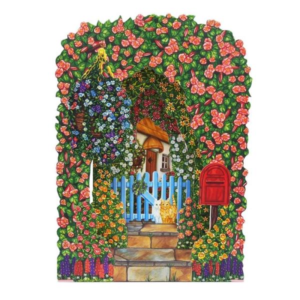 サイズ：約縦幅20.5×横幅15.0cm （封筒のサイズ）素　材：紙製※定形外郵便物可ブランド：SANTORO GRAPHICSデザイン：花 猫 門 赤色 ピンク 紫色 白色 茶色折りたたまれたカードを、三角に組み立て、飾ることが出来ます。...