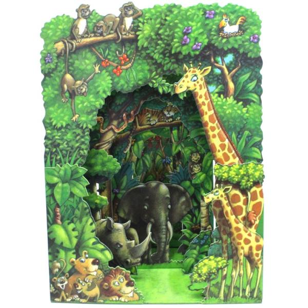 サイズ：約縦幅20.5×横幅15.0cm （封筒のサイズ）素　材：紙製※定形外郵便物可ブランド：SANTORO GRAPHICSデザイン：ゾウ キリン サル トラ ヘビ サイ 緑折りたたまれたカードを、三角に組み立て、飾ることが出来ます。緑...