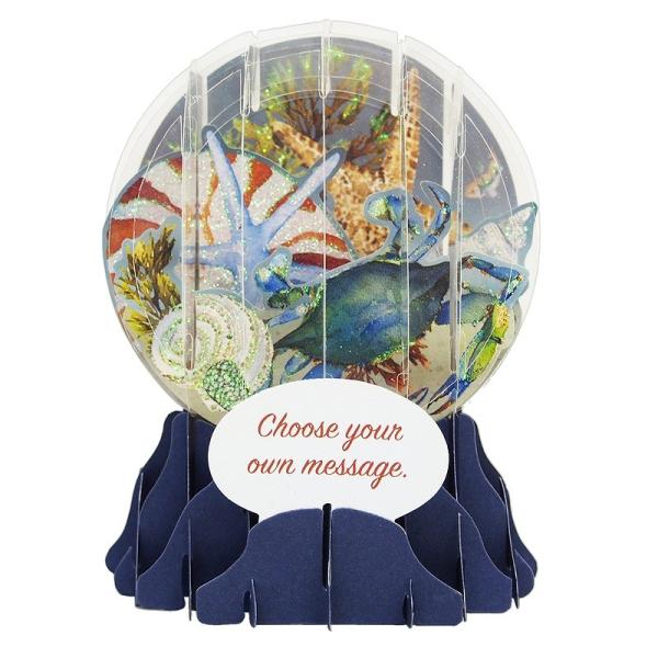 サイズ：横幅14.3×縦幅10.2cm（封筒のサイズ）　　　　 横幅10.5×縦幅10.0cm（カード・折りたたみ時のサイズ）素　材：紙製※定形外郵便物可ブランド：Up with Paperデザイン：夏 暑中見舞い 海 貝スノードームを模し...