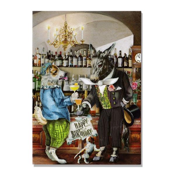 サイズ：約12.5×17.5cm（封筒サイズ）※定形外郵便物ＯＫブランド：Roger la Bordeデザイン：誕生日 イヌ 黒馬 酒 BARロジャーラボード社のオシャレなバースデーカード。ニワトリがホルンを吹くおしゃれなバー。オシャレな洋...