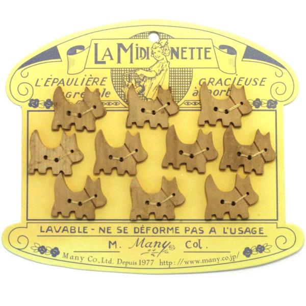 ※定形外郵便物ＯＫブランド：マニー|グランシュマンデザイン：グランシュマン ボタン 木製 テリア,犬,イヌ,ドッグ大きな通りという意味の「グランシュマン」通り沿いには素敵なお店がいっぱい♪可愛いテリアの形をした木製ボタンが10個付いたセット...