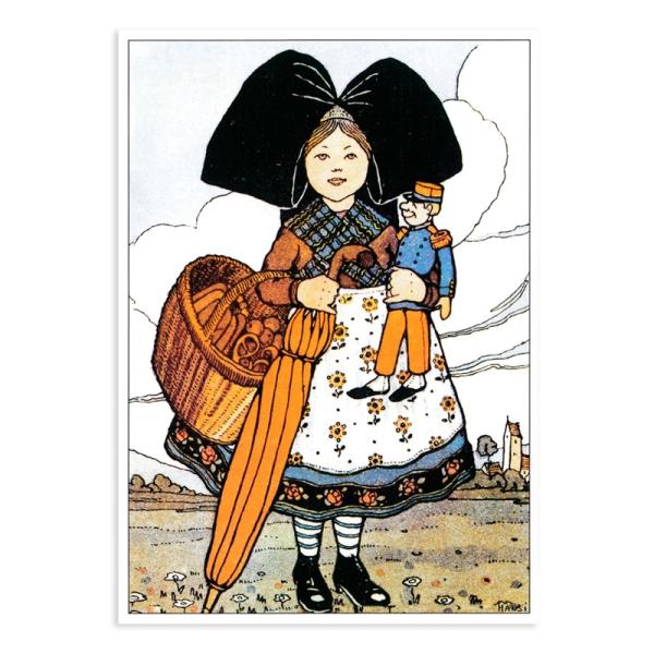 サイズ：約縦幅10.5×横幅15.0cm※定形外郵便物OKブランド：Hansiデザイン：男の子 女の子 フランス 民族衣装 子供 バスケットコルマール出身の画家「ハンジ」が描く、フランスアルザス地方の民族衣装を着た子供たちのイラスト。広い空...