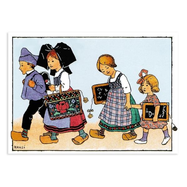 サイズ：約縦幅10.5×横幅15.0cm※定形外郵便物OKブランド：Hansiデザイン：男の子 女の子 フランス 民族衣装 子供 料理 学校コルマール出身の画家「ハンジ」が描く、フランスアルザス地方の民族衣装を着た子供たちのイラスト。４人の...