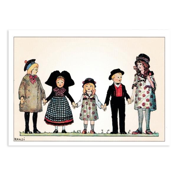 サイズ：約縦幅10.5×横幅15.0cm※定形外郵便物OKブランド：Hansiデザイン：男の子 女の子 フランス 民族衣装 子供 赤ん坊 ベイビーコルマール出身の画家「ハンジ」が描く、フランスアルザス地方の民族衣装を着た子供たちのイラスト。...