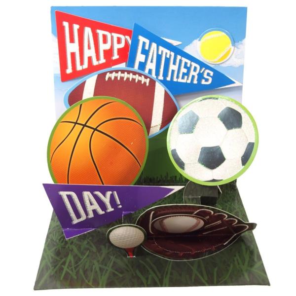 サイズ：横幅14.2×縦幅14.2cm（カードのサイズ）素　材：紙製※定形外郵便物OKブランド：Up with Paperデザイン：父の日 バスケット ラグビー サッカー 野球 ゴルフ テニスイラストが飛び出して立体的に見えるオシャレなポッ...