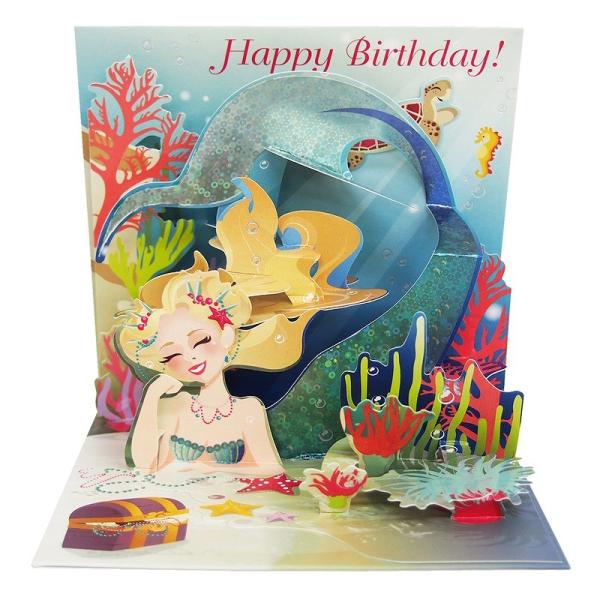 サイズ：横幅14.3×縦幅14.3cm（封筒のサイズ）　　　　 横幅13.3×縦幅13.3cm（カードのサイズ）素　材：紙製※定形外郵便物可ブランド：Up with Paperデザイン：夏 暑中見舞い 海 子供向け 珊瑚 女の子イラストが飛...