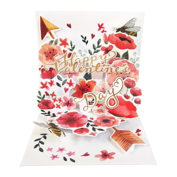 サイズ：横幅13.3×縦幅13.3cm（カードのサイズ）素　材：紙製※定形外郵便物OKブランド：Up with Paperデザイン：バレンタイン 弓矢 ハチ フラワーイラストが飛び出して立体的に見えるオシャレなポップアップカード。白い背景に...