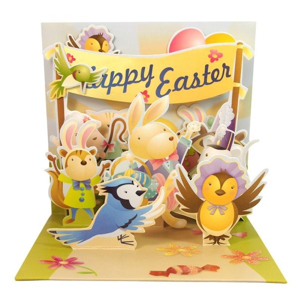サイズ：横幅13.3×縦幅13.3cm（カードのサイズ）素　材：紙製※定形外郵便物OKブランド：Up with Paperデザイン：イースター easter 兎 ウサギ ヒヨコ 鳥 春イラストが飛び出して立体的に見えるオシャレなポップアップ...