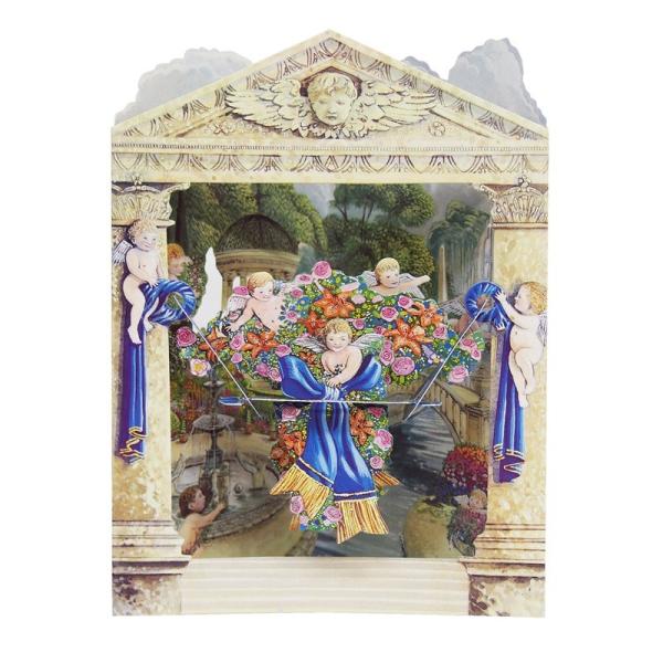 サイズ：約縦幅20.5×横幅15.0cm （封筒のサイズ）素　材：紙製※定形外郵便物可ブランド：SANTORO GRAPHICSデザイン：天使 花 花束 ブーケ 赤色 白色 青色 ピンク折りたたまれたカードを、三角に組み立て、飾ることが出来...