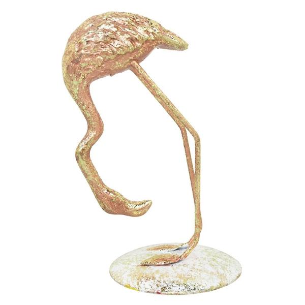 サイズ：約幅6.7×奥行6.7×高さ14.0cm素　材：レジン・アイアン※定形外郵便物不可デザイン：動物 トリ フラミンゴ ピンク 金色モチーフはフラミンゴ。頭を下に向けてお辞儀をしているようです。全体に金箔が散りばめられていて付き方に個体...