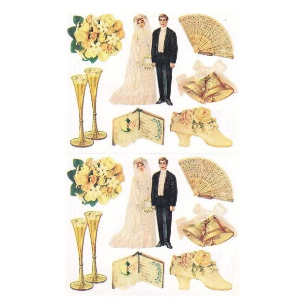 サイズ：約横幅10.0×縦幅16.3cm（シートの大きさ）素　材：紙製※定形外郵便物ＯＫブランド：Punch Studioデザイン：結婚式 ウェディング 新郎 新婦 ブーケレトロなイラストがプリントされた数十年前のヴィンテージシールです。ブ...