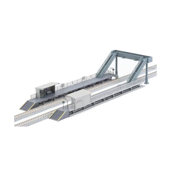 グレー/-/4299・どこかで見たことがある？？簡易な無人駅を再現しよう!・ホーム高さは［4281］対向式ホームセット (都市型)と同じ。20m級車両4両分のホーム1面や、20m級車両2両分のホームを2面として組立てることが可能。・跨線橋の...