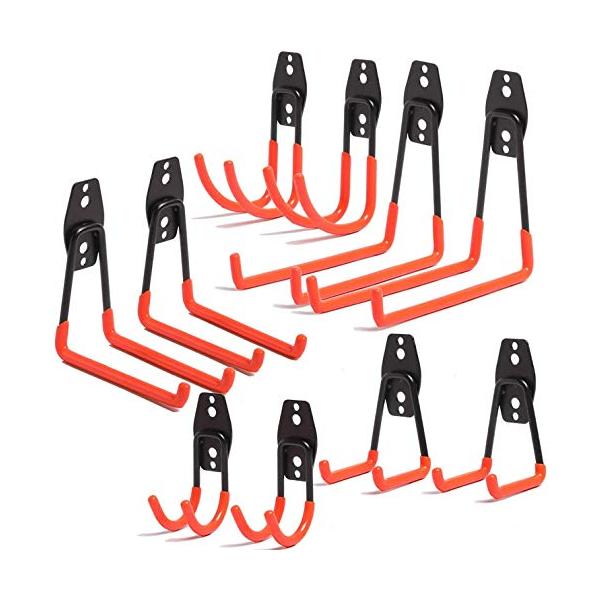 ・シルバー  ・【高品質強化ツールフック】強化メタル素材と滑り止めゴムコーティング巻きのフックは、10個セットの壁に取り付けられたダブルフックのセットです。ダブルアーム設計により、力のバランスと安定性を保ちます。さまざまな用具を非常に安定し...