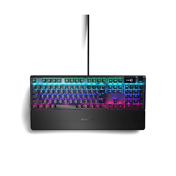 ・ブラック フルサイズ 108キー 64537・・PatternName:単品・SteelSeriesのハイブリッド型メカニカルゲーミングキーボードApex 5は、メンブレンスイッチの滑らかさと2 000万回キープレス保証の青色メカニカルス...