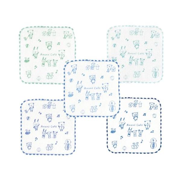 ベビーおくちくき 5枚組 ブルー・ブルー  55197・・Style:ベビーおくちくき 5枚組 ブルー・サイズ(約):150×150mm・生産国:日本・素材・材質:綿100%