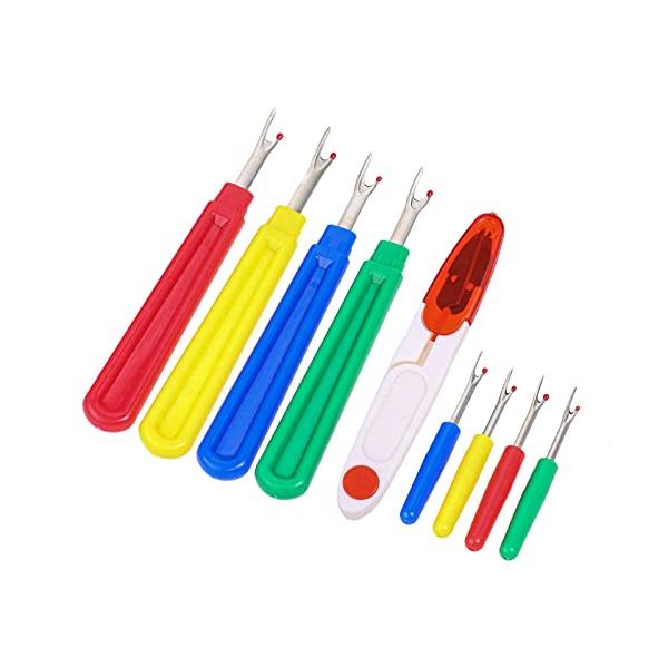 この商品は裁縫用品の9点セットになります。 4点の大きいシームリッパー、4点の小さなシームリッパーとはさみ一本が含まれています。・シームリッパーを使って、縫い目の糸と生地の間に細かい先端を差し入れ、糸を浮かせてはさみを使って簡単に糸を切断で...