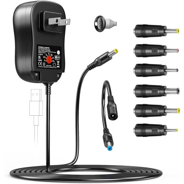 入力：110-240V 50 / 60Hz、1A。DC出力電圧：3V、4.5V、5V、6V、7.5V、9V、12V MAX 3A。USB出力:5V 2A。極性：センタープラス+です（本体）。「汎用ACアダプター」5.5*2.5mm、5.5*...