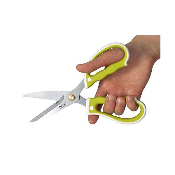 キッチンバサミ・グリーン 21×9.5×1.5cm ・・Color:グリーン・サイズ:21×9.5×1.5cm・本体重量:128g・素材・材質:刃/ステンレス ハンドル/ポリプロピレン樹脂 エラストマ・生産国:中国・耐熱温度:100℃