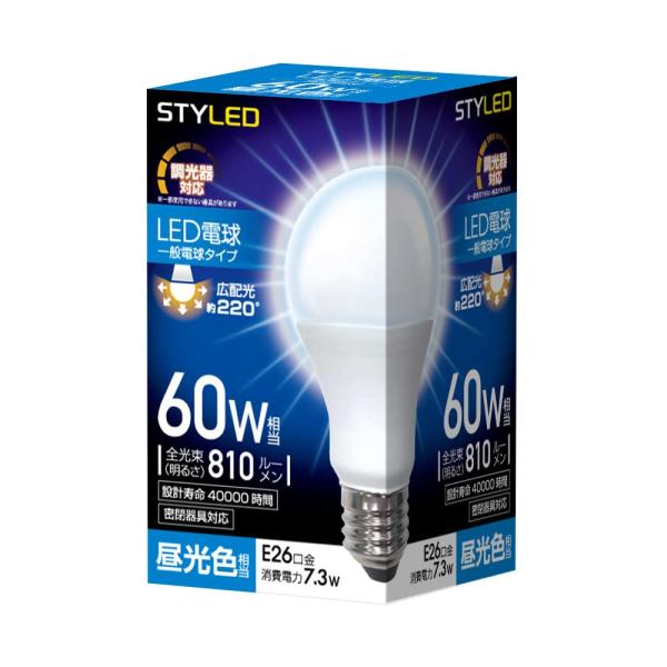 60W(調光器対応) 1個・昼光色  HA8D26D1・・Color:昼光色PatternName:60W(調光器対応) 1個・調光器対応全光束:810lm(電球60W相当)/消費電力:7.3W・光色:昼光色(6500K)・設計寿命：400...