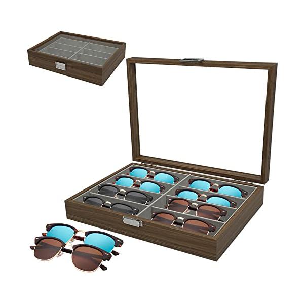 ・Beige  Glasses case 8・【高品質の素材】高品質の無垢材を使用し、快適で耐摩耗性、退色、変形、耐酸性、耐食性、ベルベットの裏地を使用し、メガネをよりよく保護し、傷を防ぎます。サイズ（約）：34.8 * 25.7 * 7....