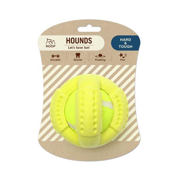【商品名】 （まとめ）ハウンズ クロスボール イエロー【×3セット】 (犬用玩具) 【ジャンル・特徴】 丈夫なゴム系おもちゃにテニスボールがドッキング！