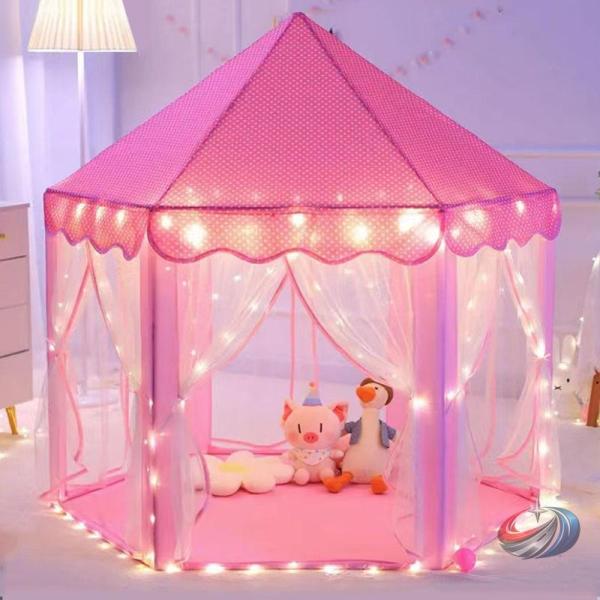 商品の名前プリンセス城型のキッズテント素材: ポリエステル素材サイズ: 直径140cm*高さ135cm、重量：1.9kg対象年齢: 6ヶ月-10 歳形：６角形注意a、LEDスターライトは付属いたしません。b、商品は、光と温度の環境によって、...