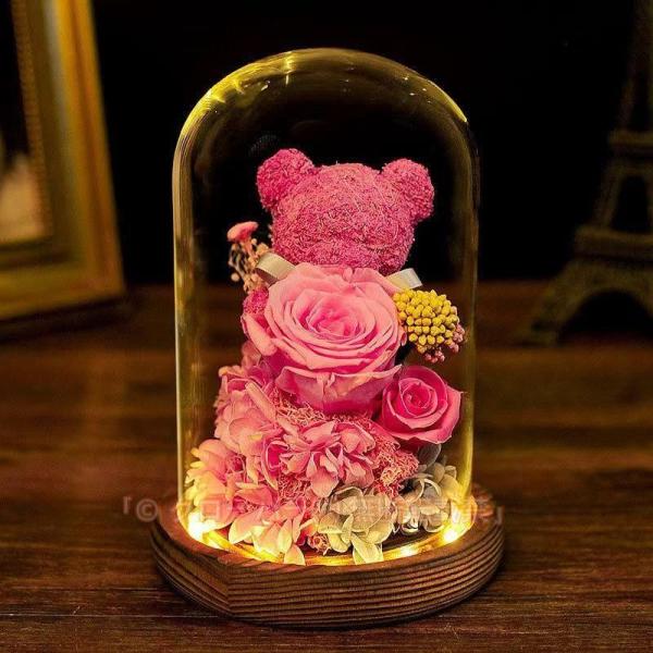 ?プリザーブドフラワーガラスドームled付き（底座に単四電池2本をご使用ください。電池は付属しておりません） 本体サイズ：12.5*17cm?プリザーブドフラワー生のお花を、美しい姿で長期保存することができように、専用の溶液を用いて加工され...