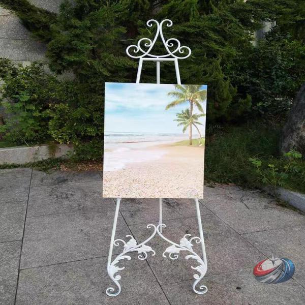 三脚メタルオイルイーゼル、ウェディングウェルカムラックアイアンアートディスプレイホルダー屋内外のアクティビティ用の床置きフォトフレームイーゼル（色：真