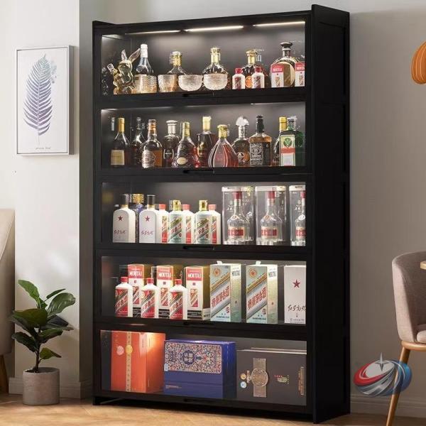 5段 ウイスキー 棚 おしゃれ お酒収納ラック 竹製 酒類貯蔵ロッカー 大容量 自立式 ワインバーキャビネット キャビネットの扉を反転 ワインラック お手入れ簡単