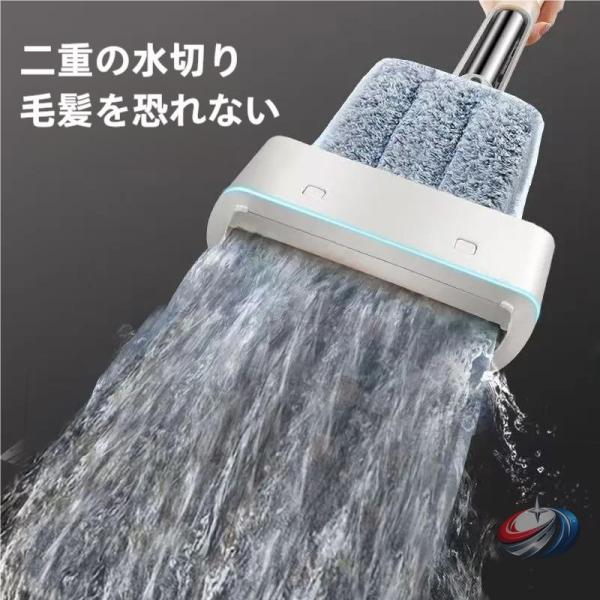 フローリング モップ 業務用 長い 水切り 替糸 フロアモップ タイル床 タイルフロア 自立式モップ 拭き 乾拭き フラットモップ マイクロファイバー 簡単 ステンレス製 モップパッド3枚付き まほうモップ 電動 バケツ 回転 必要なし重量...