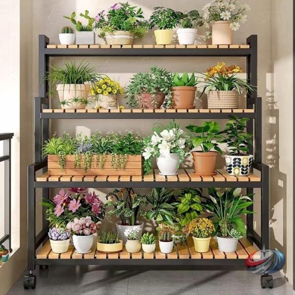フラワースタンド 観葉植物ラック フラワースタンド 2段 3段 花台、キャスター付き 植物棚 室内 屋外 プランタースタンド、おしゃれ 錆びない 幅80/100/120cm