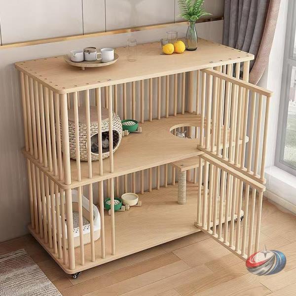 【商品サイズ】商品サイズ：幅112cm×奥行56cm×高さ108cm、2段重さ25kg。 素材：猫のケージはE1グレードの無垢材でできており、環境に優しく、スプレー塗料は使用していません。【新しいデザイン】ヨーロピアンスタイルのキャビネット...