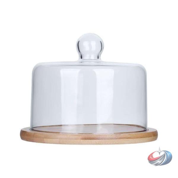 ラウンドガラスケーキドームカバー ケーキサーバー 蓋 トレイ ベーキング ケーキ デザート ディスプレイスタンド 盛り合わせカバー 1セット