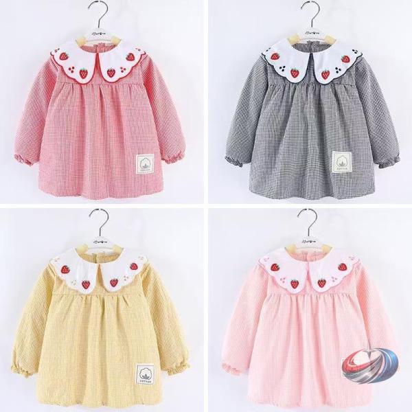 90-120cm外出時恥ずかしくないおしゃれに洗濯しやすい汚れに強い防水加工スモックお洋服のような可愛いデザインの長袖スモック、女の子が大好きに間違いなし。可愛いスカラップ襟に繊細な刺繍が施され、まるでおしゃれなブラウス。外出時恥ずかしくな...