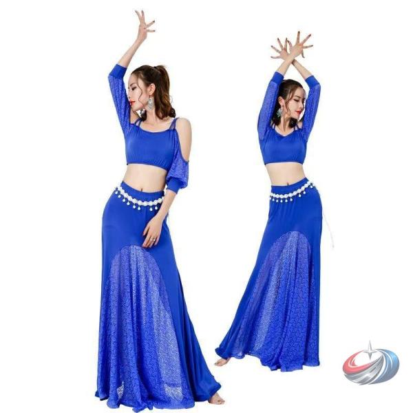 ベリーダンス衣装　社交ダンス衣装　レッスン着練習ウエア　上下セットアップ 内容：上下衣装2点 サイズ： L：バスト78　トップス丈32　袖丈39　ウエスト60　ヒップ82　スカート丈98 XL：バスト82　トップス丈32　袖丈39　ウエスト...
