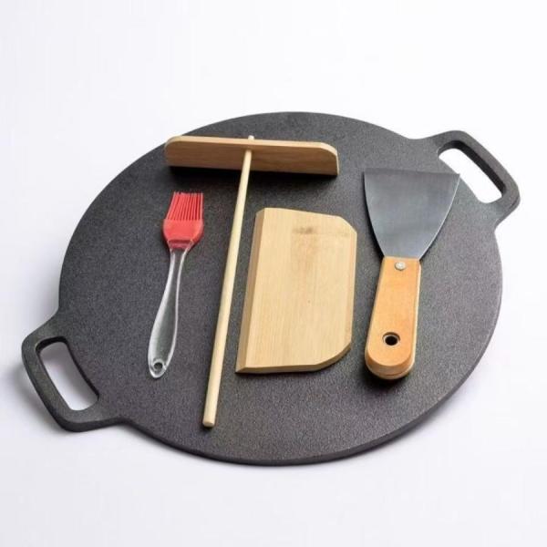 クレープパン 30cm クレープ トンボ付き IH対応 クレープメーカー クレープ焼き器 フライパン 味付け済みの鋳鉄フライパン コーティングされていないノンスティ