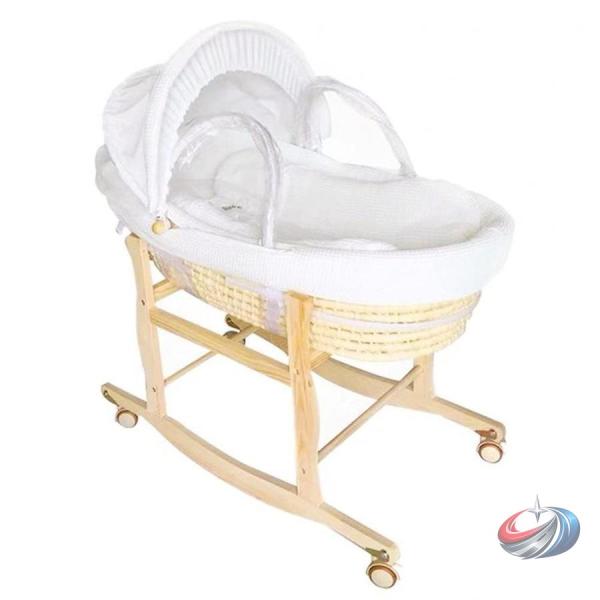 【製品仕様】重量/約7kg 荷重/約25Kg サイズ/上の図に示す【材質】トウモロコシ皮、小麦茎 、山草【セット内容・付属品】 前掛け、布団、海綿敷、日遮る棚、枕、蚊帳、木製クレードルボトムサポート、ホイール【配件材質】バスケット：トウモロ...