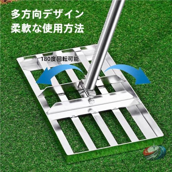 高品質の素材：ローンレベラーのヘッドとポールは両方とも高品質のステンレス鋼でできており、非常に頑丈で長期間使用できます取り付けが簡単：ユニークなデザインにより、芝生レベリングツールを1分以内に取り付けて使用できるようになり、分解して保管する...