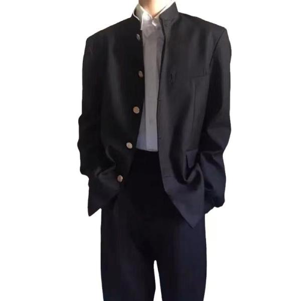 上下セット学生服黒ウール50%ポリエステル50%/ラウンド襟詰襟A体/145A-190A/W58cm-W110cm学ラン上着上下