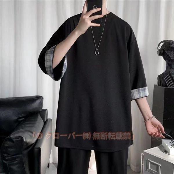 Tシャツ メンズ 七分袖 チェック柄 通気性 夏 吸汗 おしゃれ カジュアル シンプル 速乾 クルーネック 軽量 快適 運動会 文化祭 メンズファッションzijiang04カラーホワイト、ブラックサイズXL（日本サイズM相当）、2XL（日本...