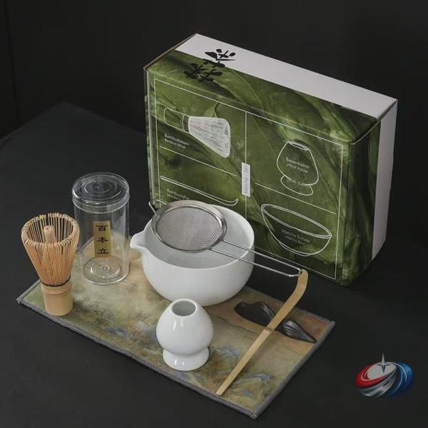 プレミアム抹田セレモニーセット。 7個/セット、内容:: 竹泡立て器1個、竹製スコップ(茶匠)1個、セラミックボウル(茶碗)1個、18オンス、セルメック泡立て器1個。 1 x セラミックスクープスタンド、1 x コットンティークロス(チャキ...