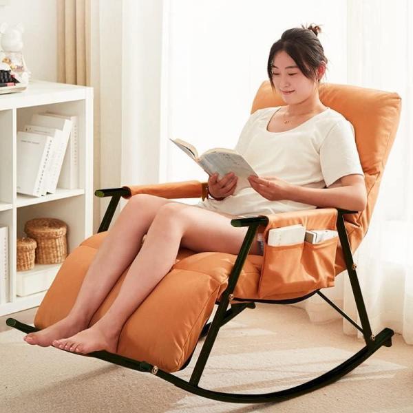 [2025年新商品】1人用ロッキングチェア 北欧風のデザインにフットレスト機能を搭載した本商品は、シンプルでスタイリッシュ、家の中に詩と距離を作り、ゆったりとくつろげる場所となることでしょう。[チェアのフレームは高品質な金属製で、均一な構造...