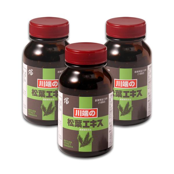 商品名 川端の松葉エキス　3個セット内容量 480mg×200粒×3個　ソフトカプセル1日の目安量 8粒　水またはお湯とともにお召し上がりください。召し上がり方 粒のまま水やお湯でお召し上がりください。原材料 松葉エキス、小麦胚芽油、シソ油...