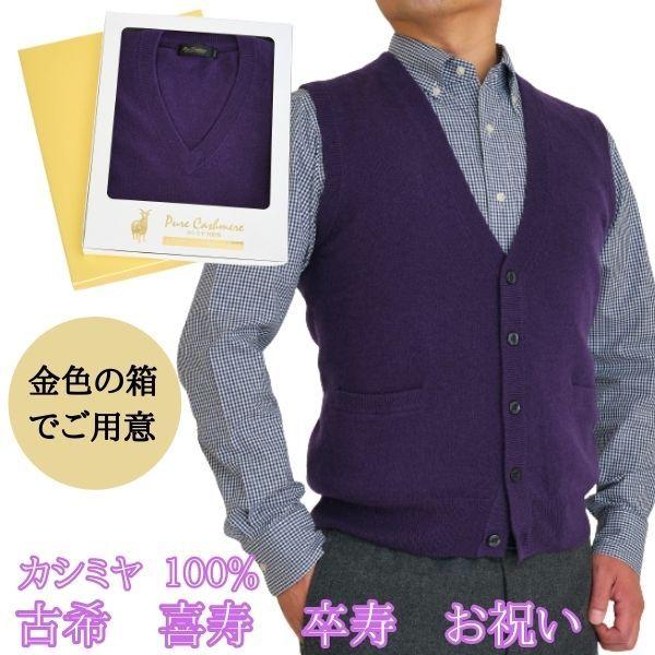 楽天市場】メンズ カシミヤ100% Vネック ニットベスト紫 無地 古希