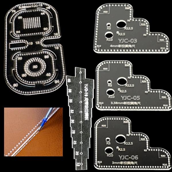 バリエーションコード : 2B28C3DI5W・レザークラフト用定規5種セットです。菱目打ち作業やコーナー部分の裁断を、キレイに、そして効率的に行えます。曲線のラインにおいて、菱目打ち等が楽に行えるので、パスケースや財布などのコーナー部分の...